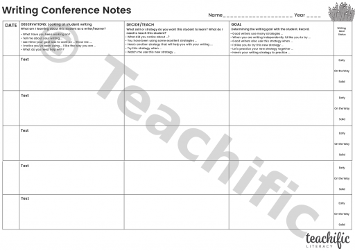 Writing Conference Notes, Yrs F-6 | Teachific