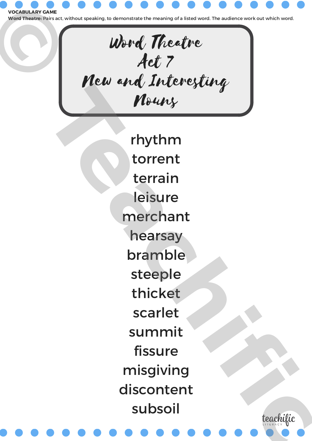 Word Theatre: Verbs, Nouns, Adjectives | Teachific