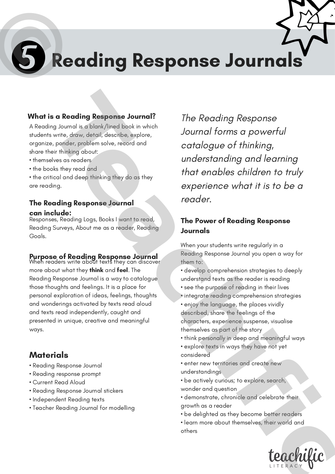 Reading Response Journals: Getting started - Year 5 | Teachific