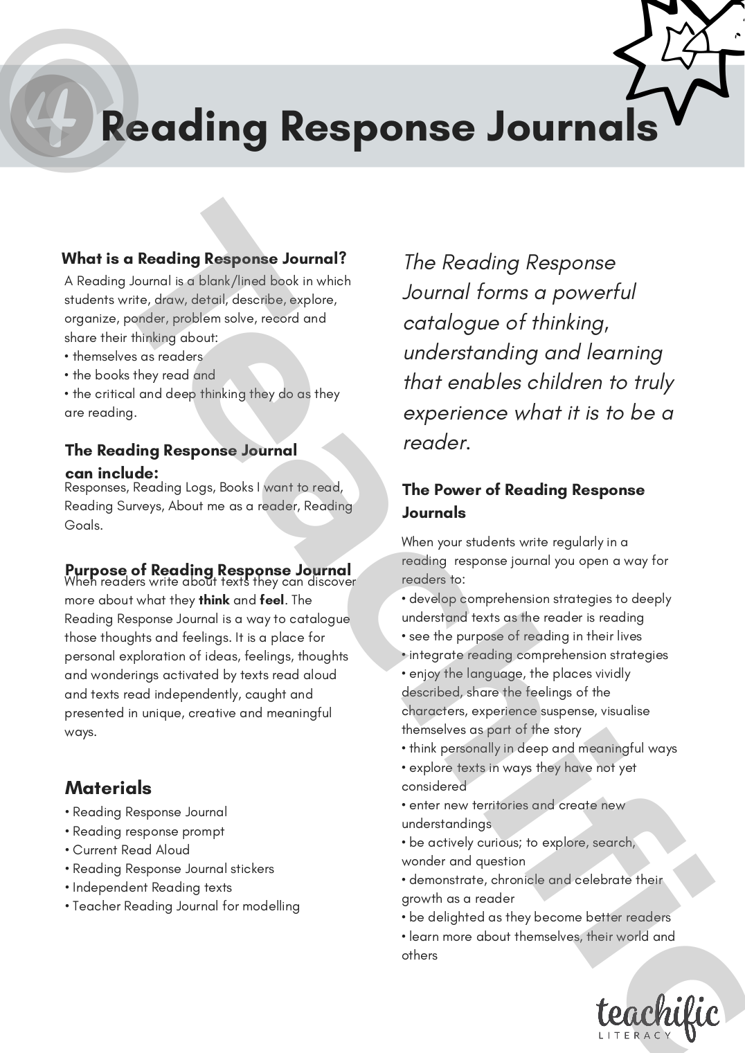 Reading Response Journals: Thinking About Characters - Year 4 | Teachific