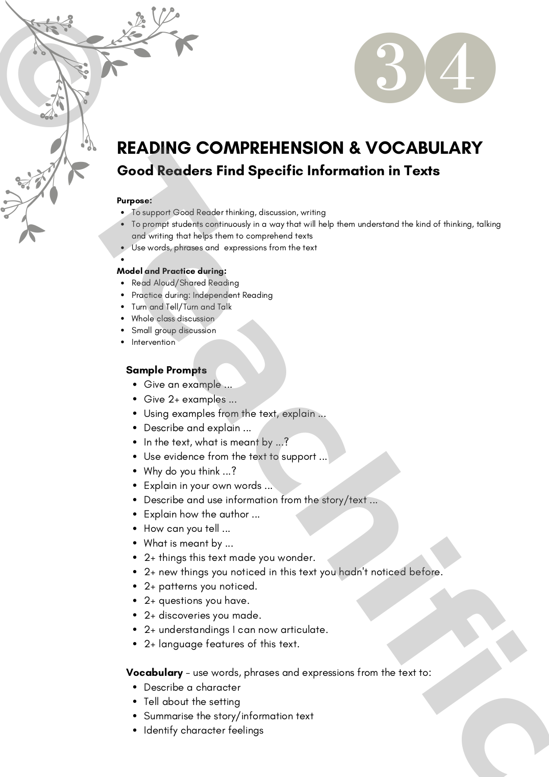 Reading Comprehension Prompts: Finding Specific Information in Texts ...