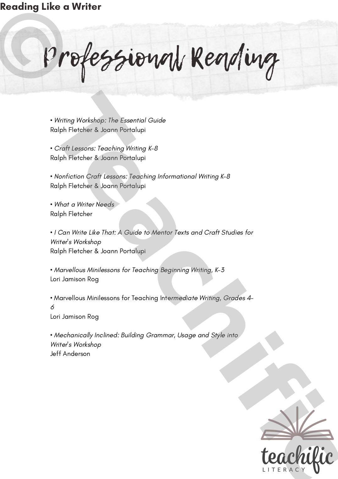 Reading Like a Writer: Text List | Teachific