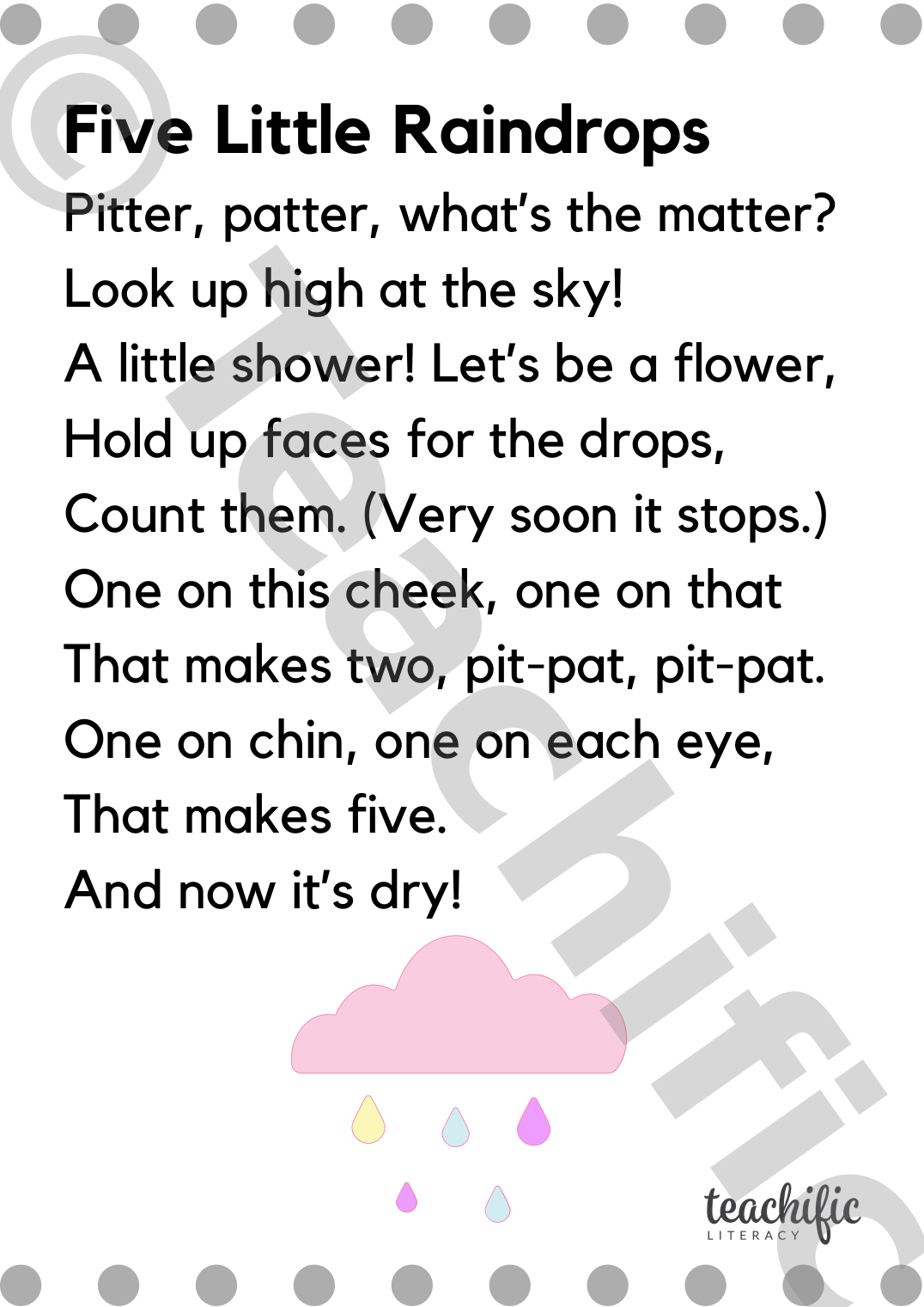Five Little Raindrops: Finger Play Rhyme - Counting 5, F-1 | Teachific