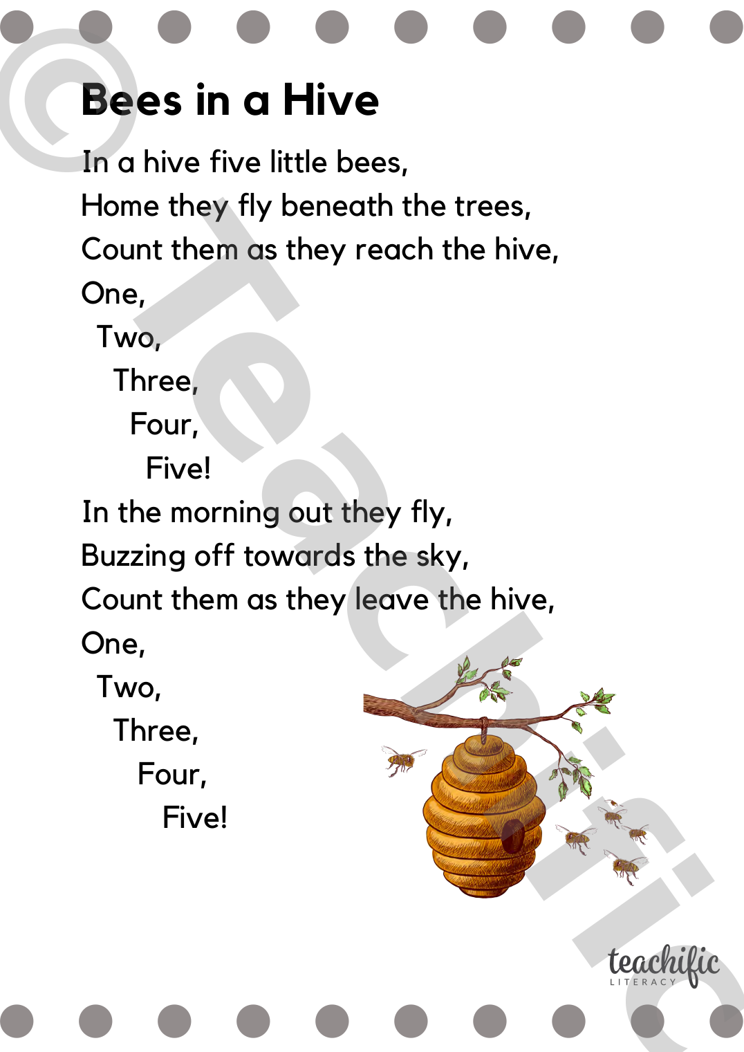 Bees in a Hive: Finger Play Rhyme - Counting 5, F-1 | Teachific