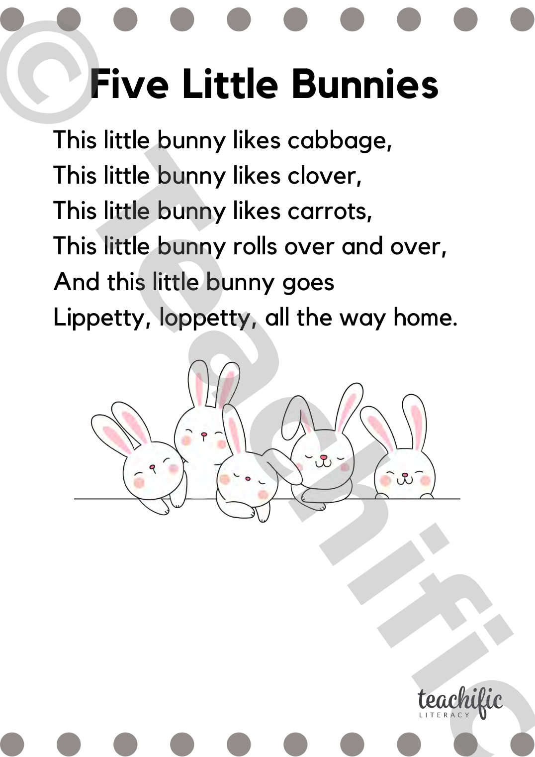 Five Little Bunnies: Finger Play Rhyme - Animals, F-1 | Teachific