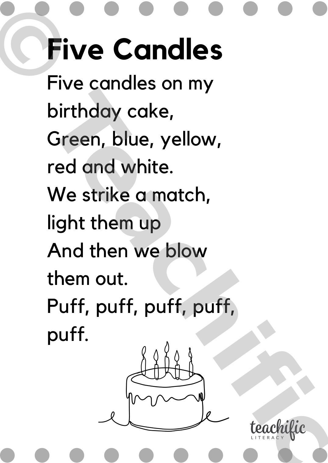 Five Candles: Finger Play Rhyme - Counting, F-1 | Teachific