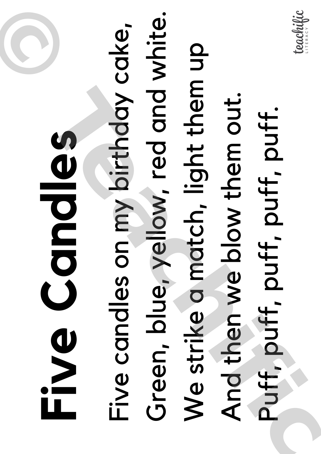 Five Candles: Finger Play Rhyme - Counting, F-1 | Teachific