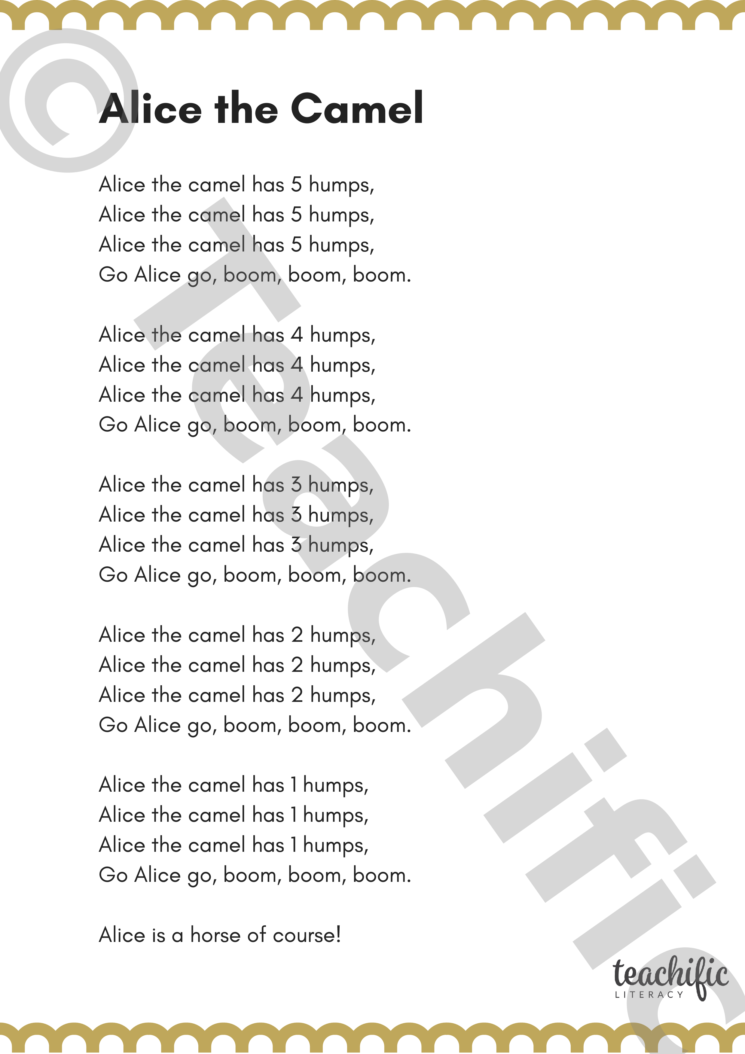 Poems K-2: Alice the Camel - Writing Templates included | Teachific